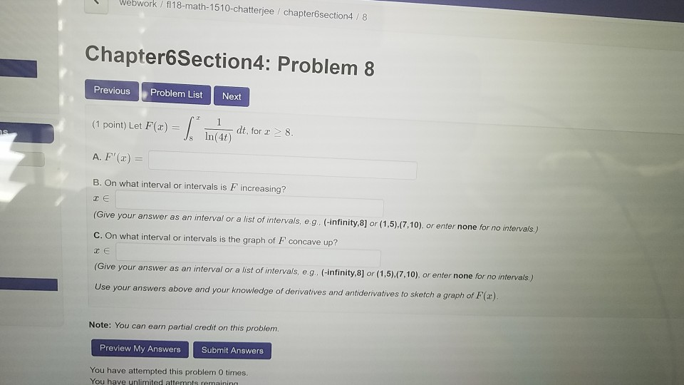 Solved Webwork 18-math-1510-chatterjee / chapter6section4 /8 | Chegg.com