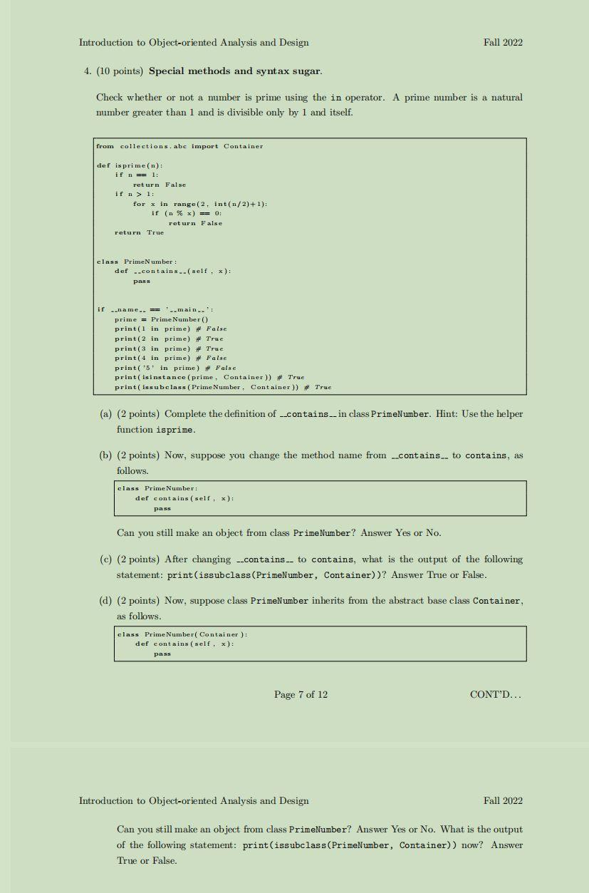 Solved 4. (10 points) Special methods and syntax sugar. | Chegg.com