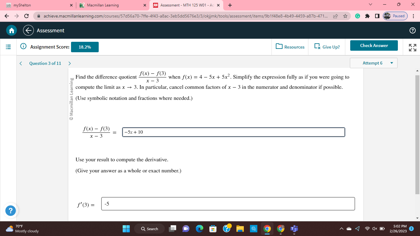 Solved Find the difference quotient x−3f(x)−f(3) when | Chegg.com