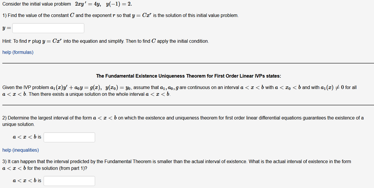 Solved Consider the initial value problem 2cy' = 4y, y(-1) = | Chegg.com