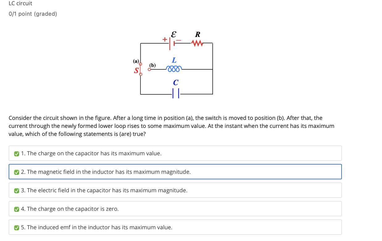 Solved LC circuit 0/1 point (graded) E + R (a)! S (b) L 000 | Chegg.com