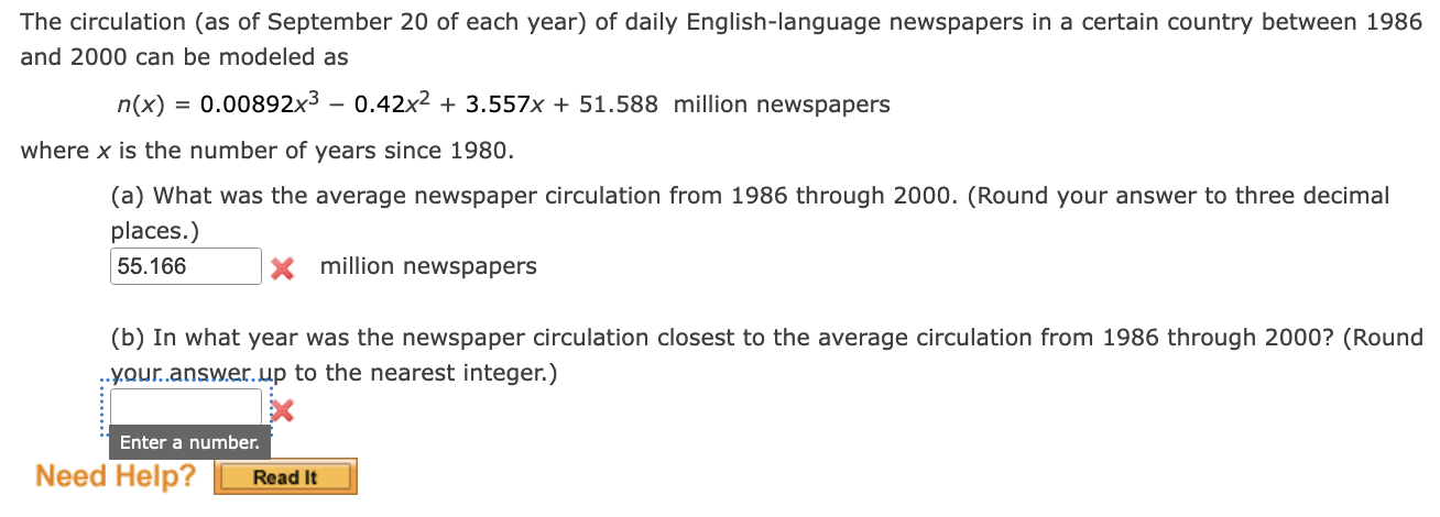 Solved The circulation (as of September 20 of each year) of | Chegg.com