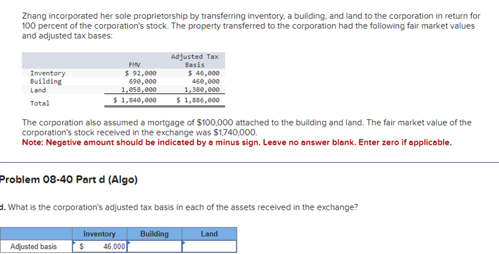 Solved e. Suppose the corporation assumed a mortgage of | Chegg.com