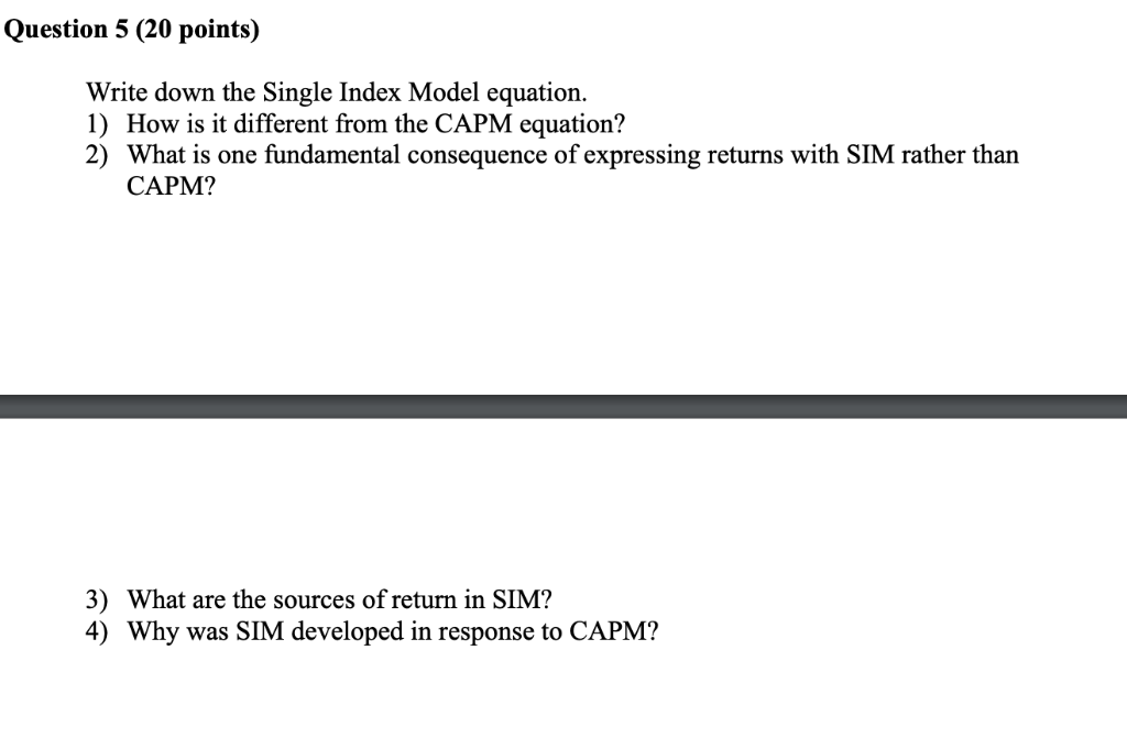 Solved Question 5 (20 points) Write down the Single Index | Chegg.com