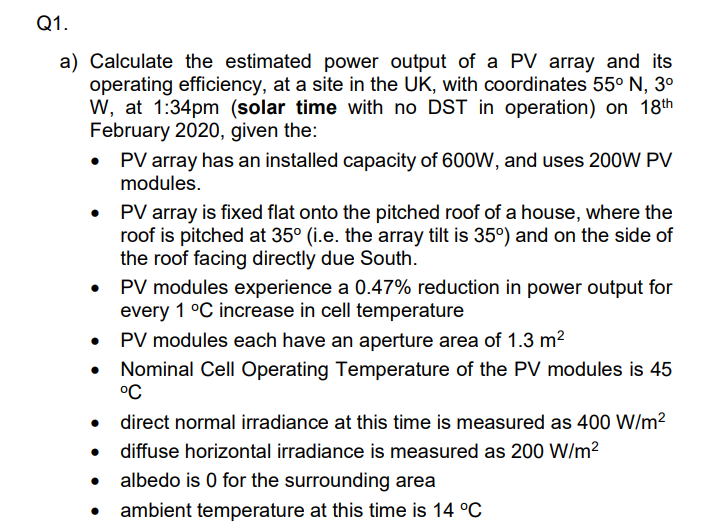 Solved a) Calculate the estimated power output of a PV array | Chegg.com