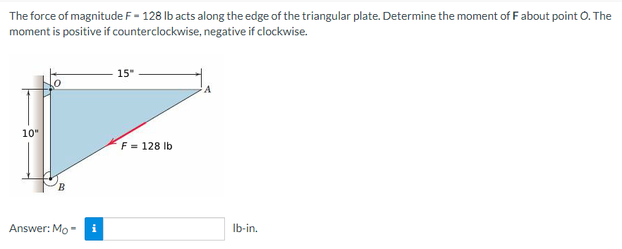 Solved The force of magnitude F=128lb acts along the edge of | Chegg.com