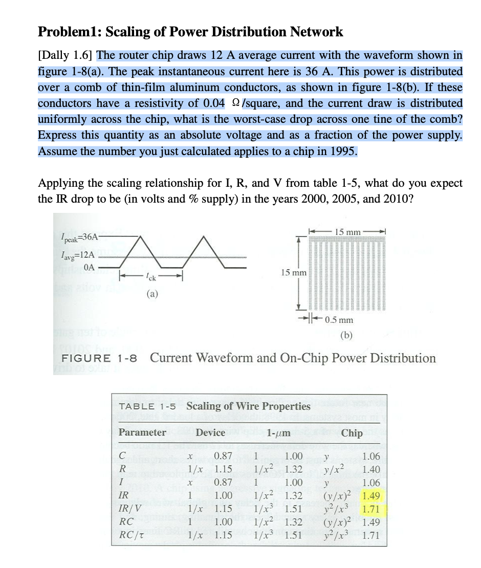 Solved by an EXPERT Problem1: Scaling of Power Distribution Network[Dally | Chegg.com