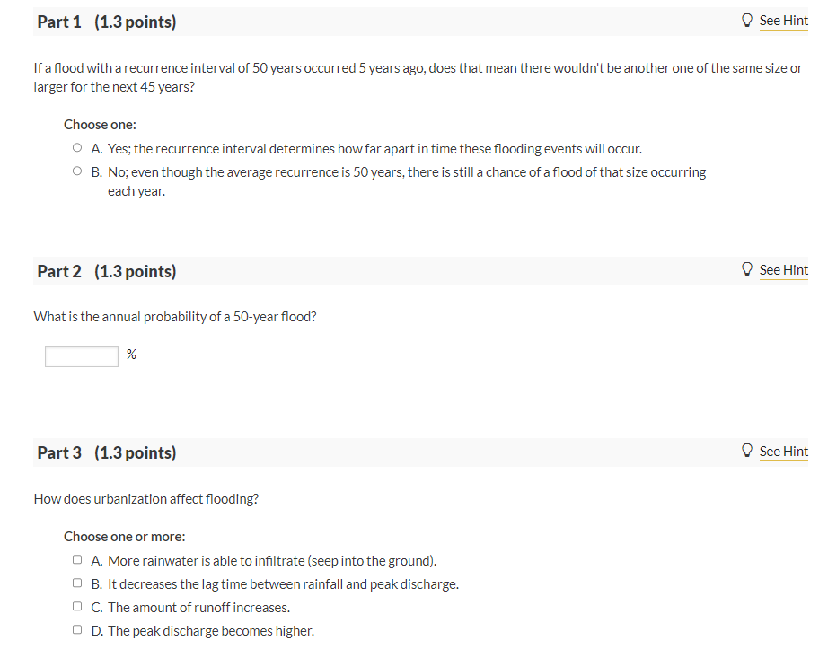Solved If a flood with a recurrence interval of 50 years | Chegg.com