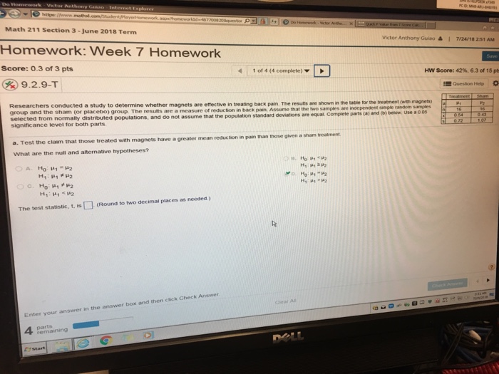 Solved Math 211 Section 3 -June 2018 Term Homework: Week 7 | Chegg.com