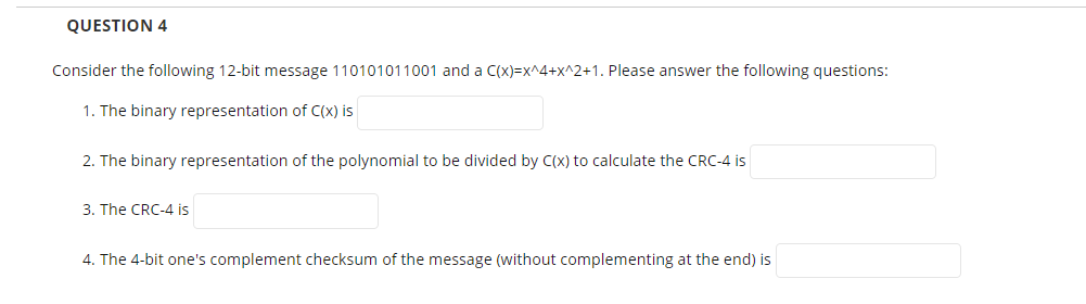 Solved QUESTION 4 Consider the following 12-bit message | Chegg.com