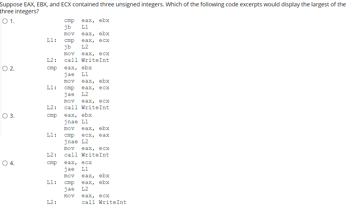 L2: Suppose EAX, EBX, and ECX contained three | Chegg.com