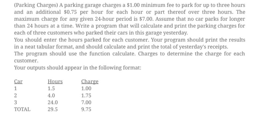 Solved (Parking Charges) A parking garage charges a $1.00 | Chegg.com