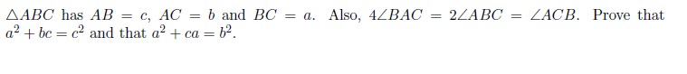 Solved ????ABC ﻿has AB=c,AC=b ﻿and BC=a. ﻿Also, | Chegg.com