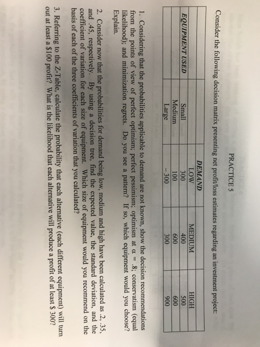 Solved PRACTICE 5 Consider the following decision matrix | Chegg.com