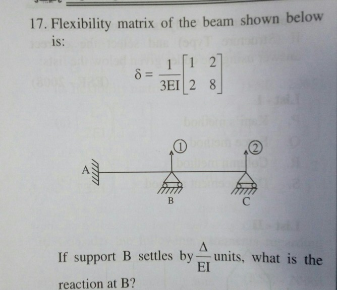 Solved 17. Flexibility matrix of the beam shown below IS: | Chegg.com