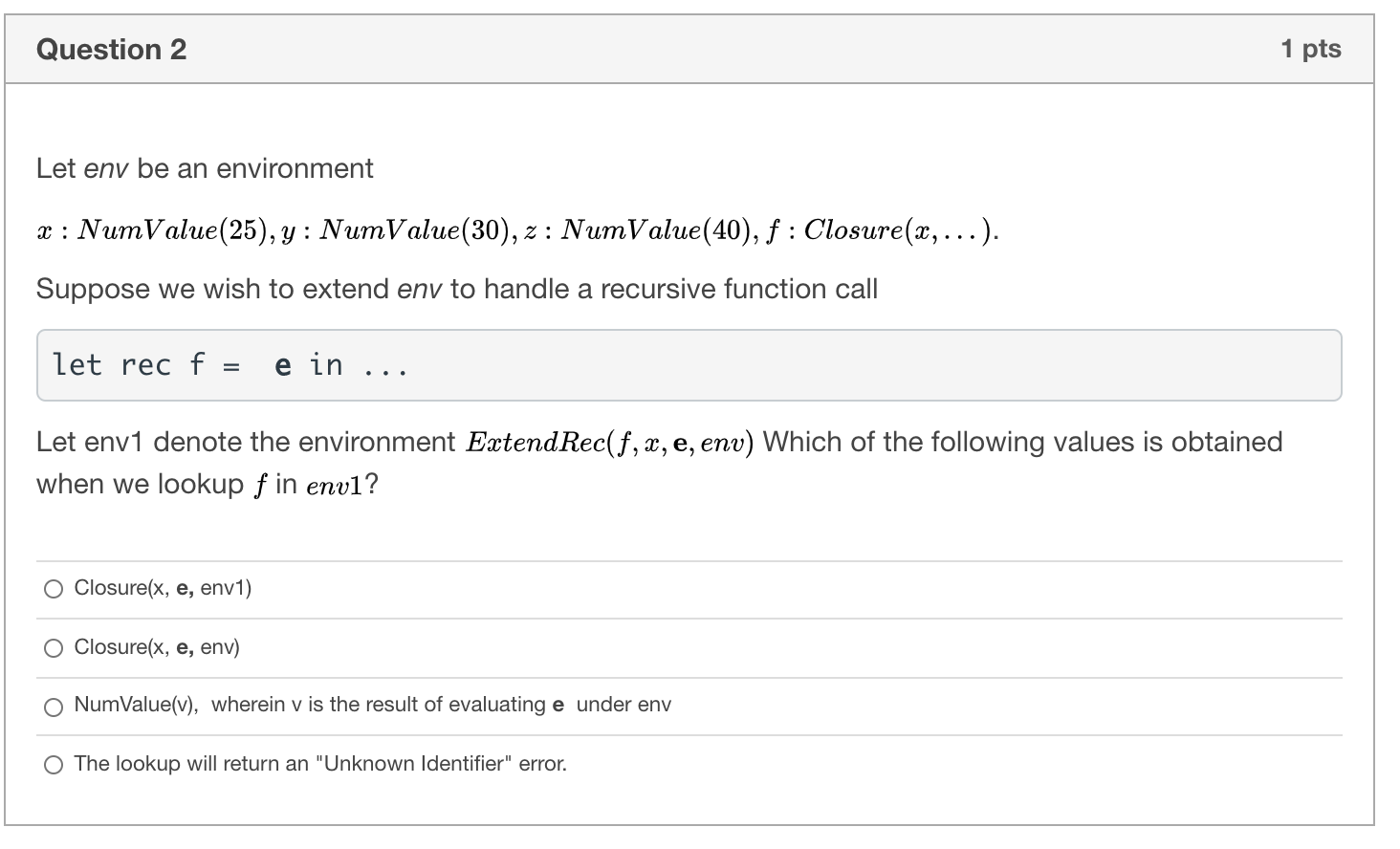 Question 2 1 pts Let eny be an environment x : | Chegg.com