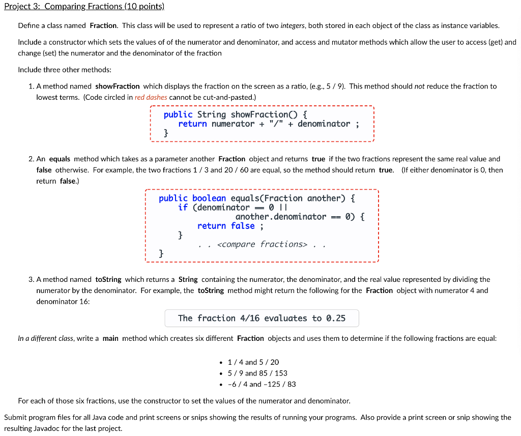 Solved Project 3: Comparing Fractions (10 points) Define a | Chegg.com