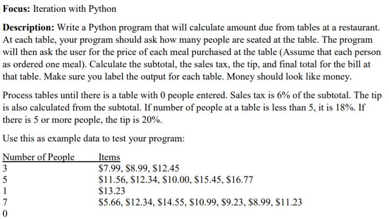 Solved Focus: Iteration with Python Description: Write a | Chegg.com