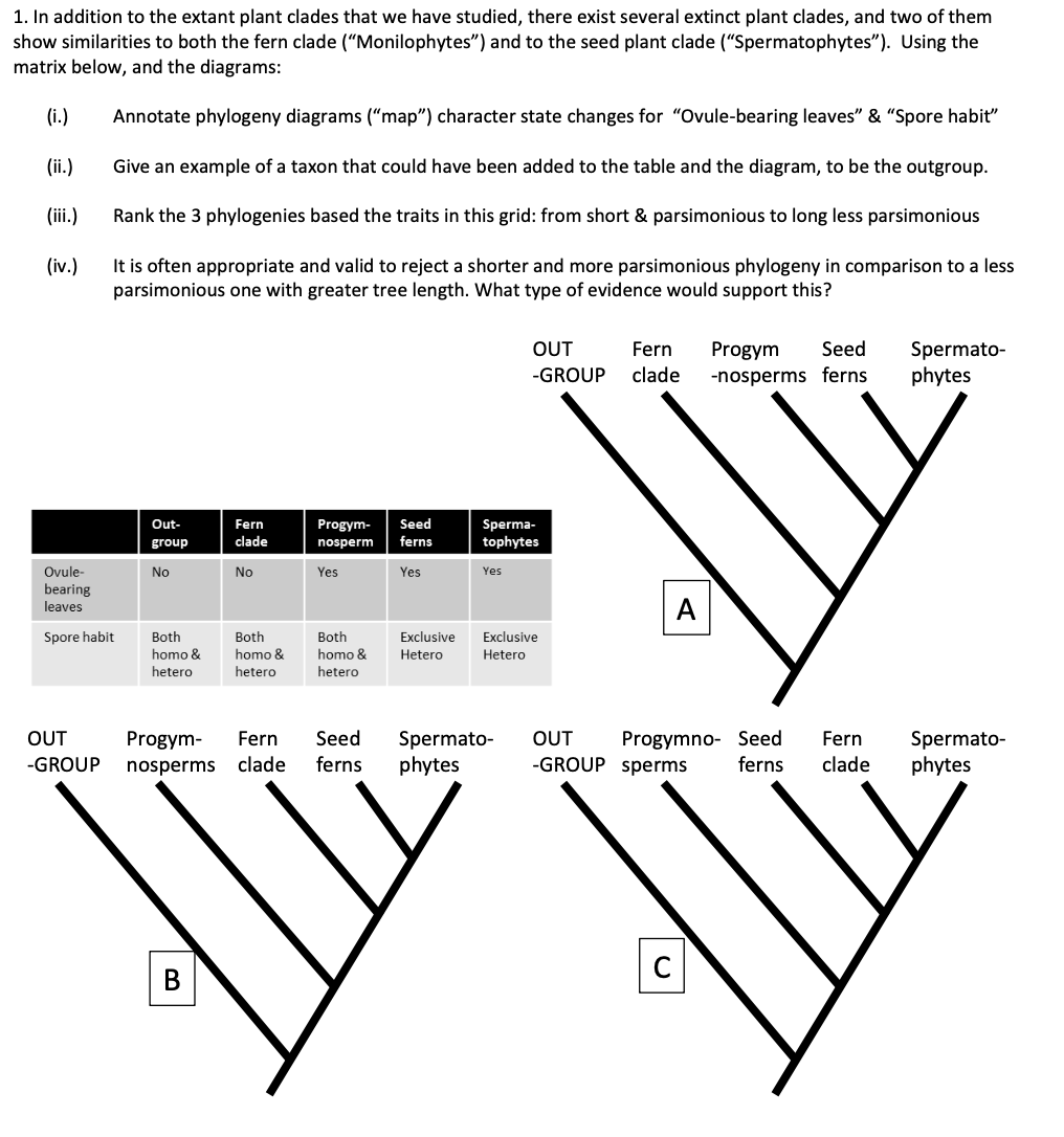 Solved 1. In addition to the extant plant clades that we | Chegg.com