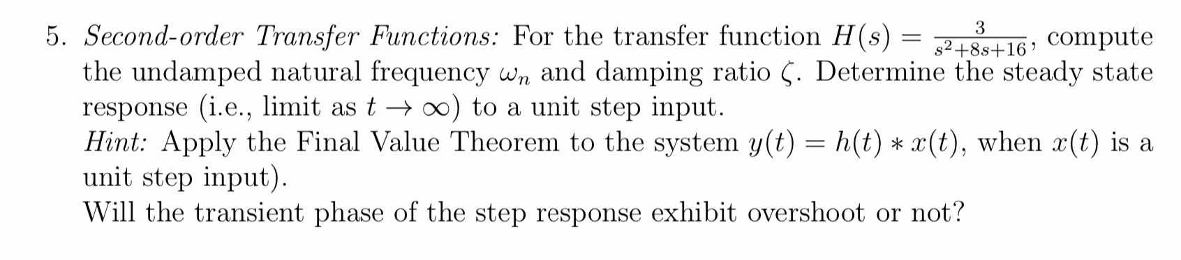 Solved ESS 5. Second-order Transfer Functions: For the | Chegg.com