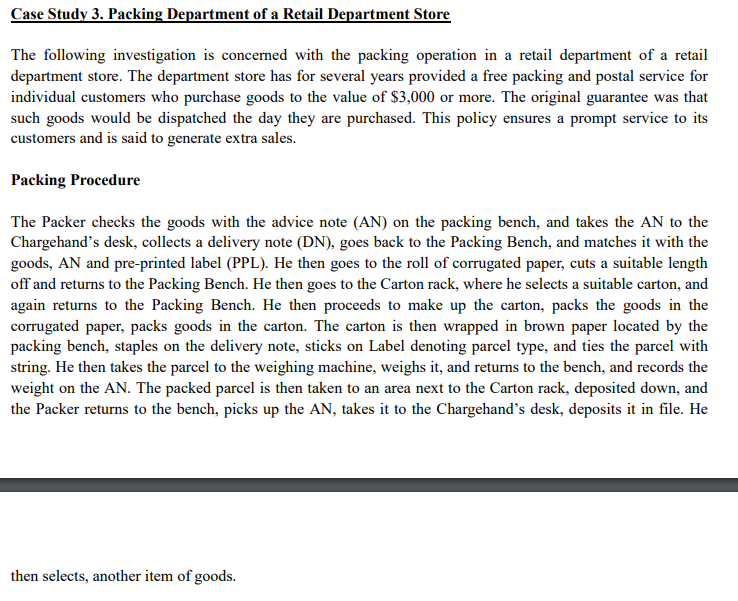 Solved Case Study 3. Packing Department of a Retail | Chegg.com
