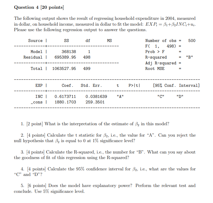 Solved The following output shows the result of regressing | Chegg.com