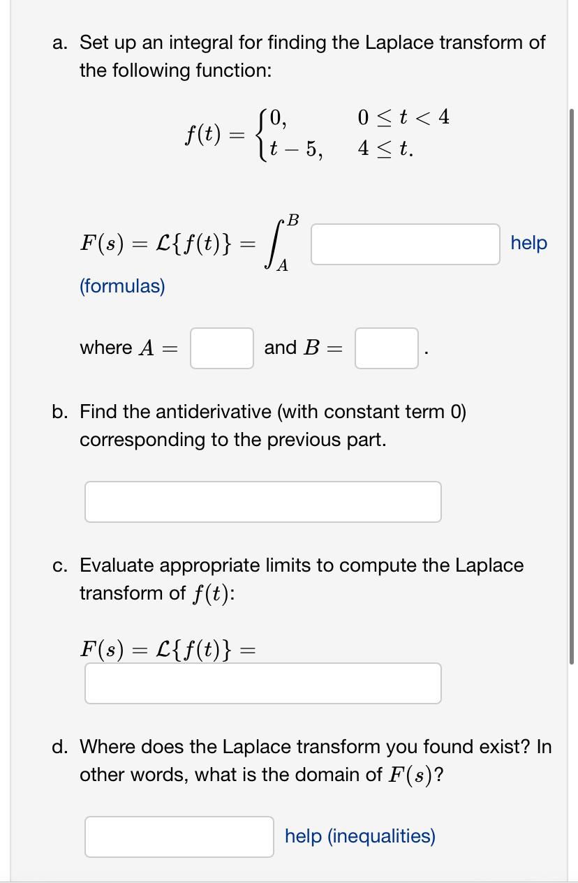 Solved a. Set up an integral for finding the Laplace | Chegg.com