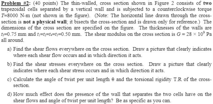 Problem #2: (40 points) The thin-walled, cross | Chegg.com