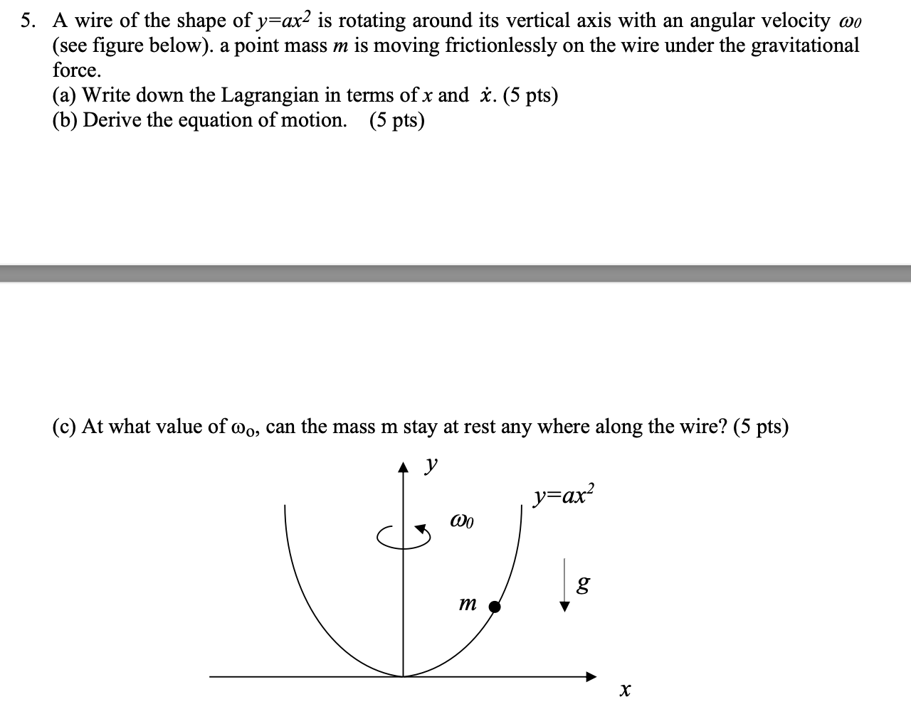 Solved 5. A wire of the shape of y=ax2 is rotating around | Chegg.com