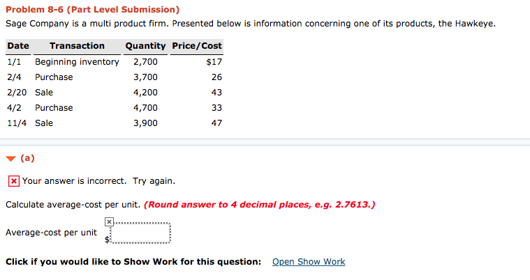 Solved Problem 8-6 (Part Level Submission) Sage Company is a | Chegg.com