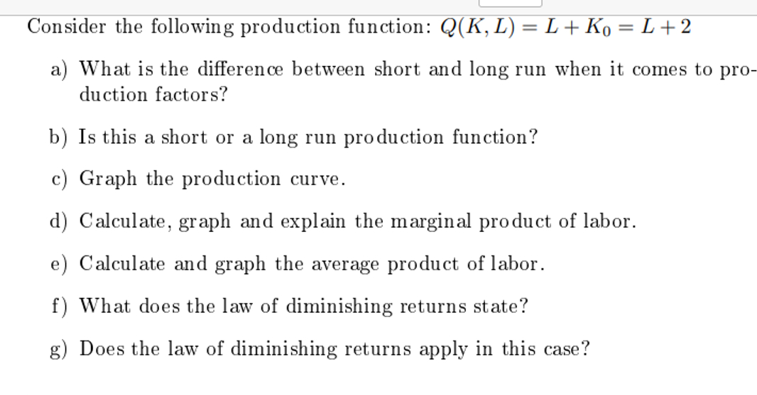 Solved Consider the following production function: | Chegg.com