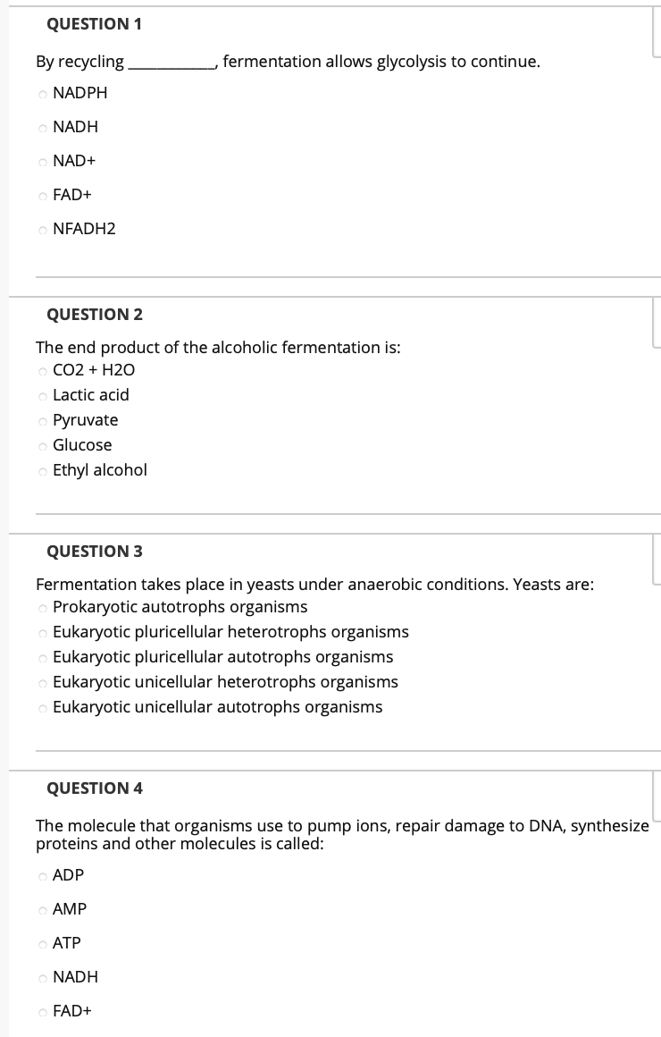 Solved QUESTION 1 By recycling , fermentation allows | Chegg.com