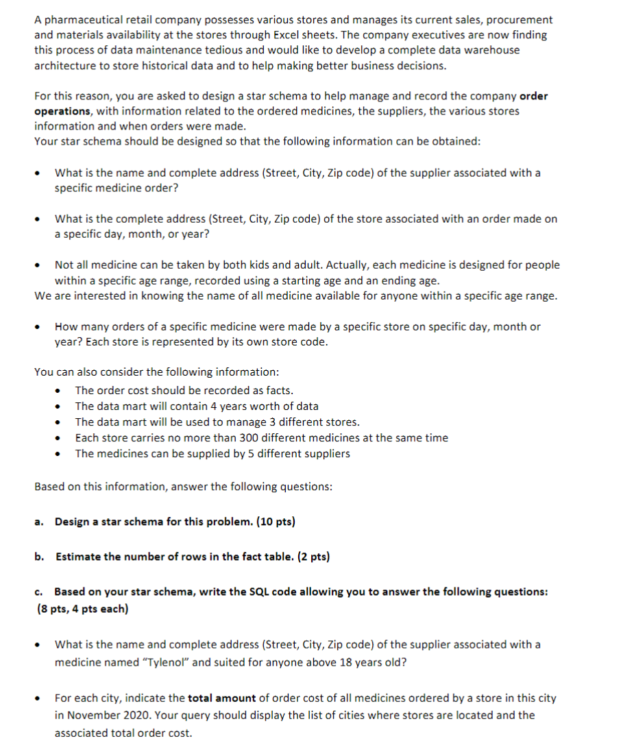 Solved A pharmaceutical retail company possesses various | Chegg.com