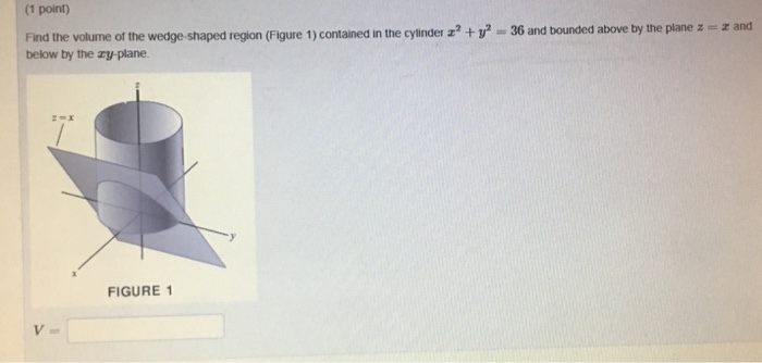 Solved (1 point Find the volume of the wedge-shaped region | Chegg.com