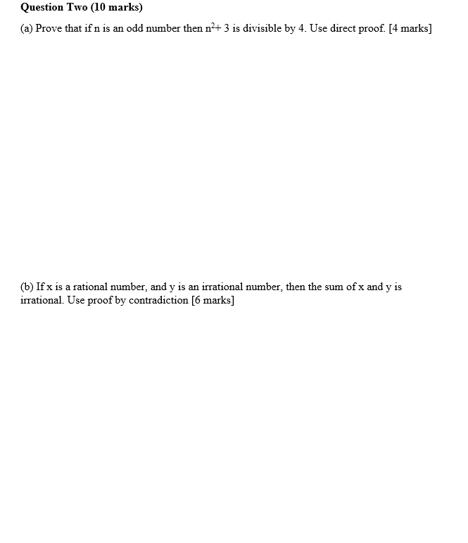 Solved Question Two (10 marks) (a) Prove that if n is an odd | Chegg.com
