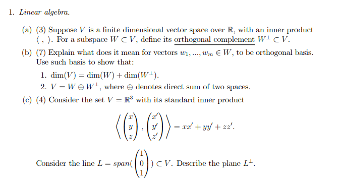 Solved 1. Linear algebra. (a) (3) Suppose V is a finite | Chegg.com