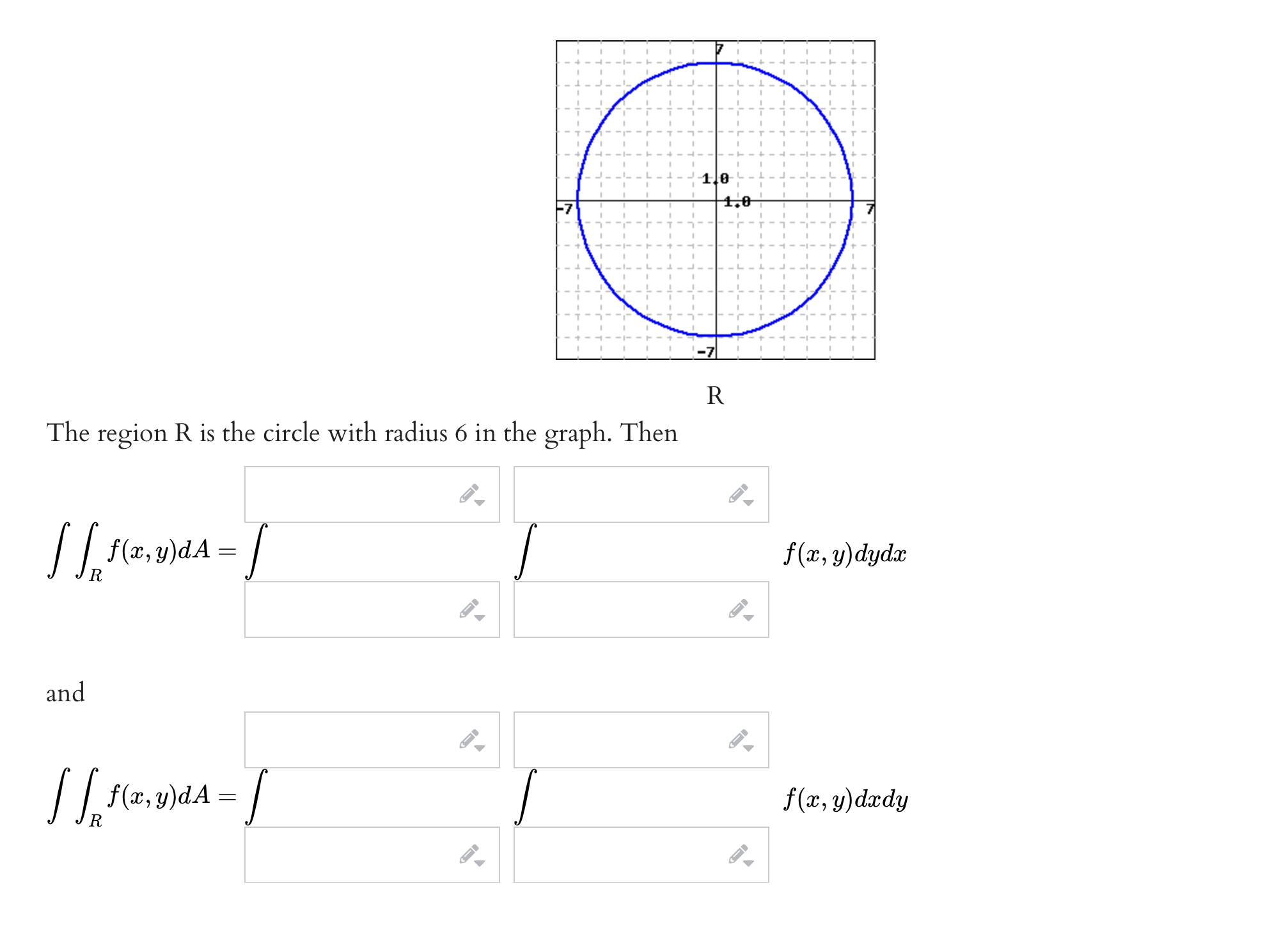 Solved The region R is the circle with radius 6 in the | Chegg.com