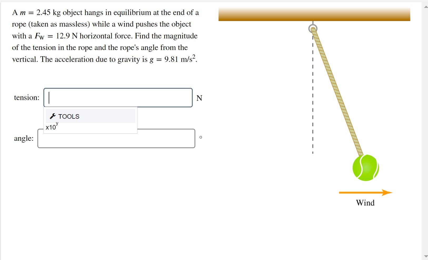 Solved Am = 2.45 kg object hangs in equilibrium at the end | Chegg.com