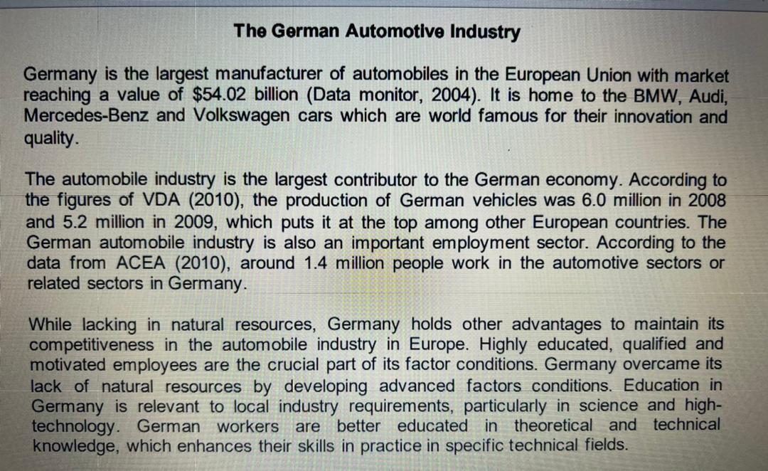 Solved The German Automotive Industry Germany is the largest | Chegg.com