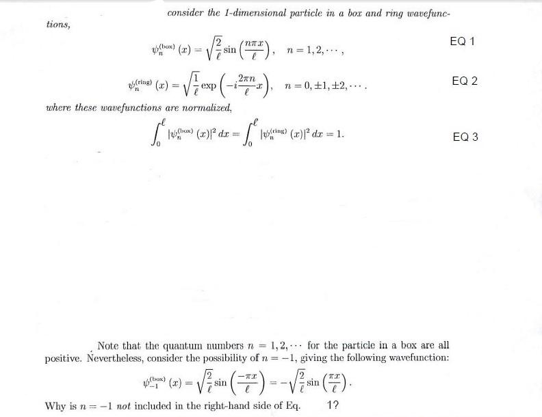 Solved consider the 1-dimensional particle in a box and ring | Chegg.com