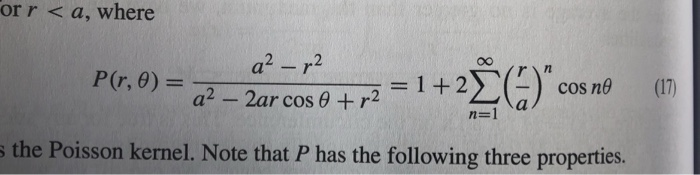 Solved 2. Define the Poisson kernel as a2-2 a2-2ar cos θ + | Chegg.com