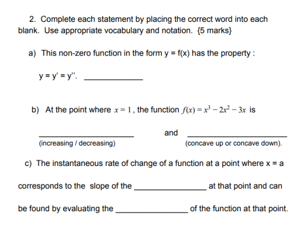 Solved 2. Complete each statement by placing the correct | Chegg.com