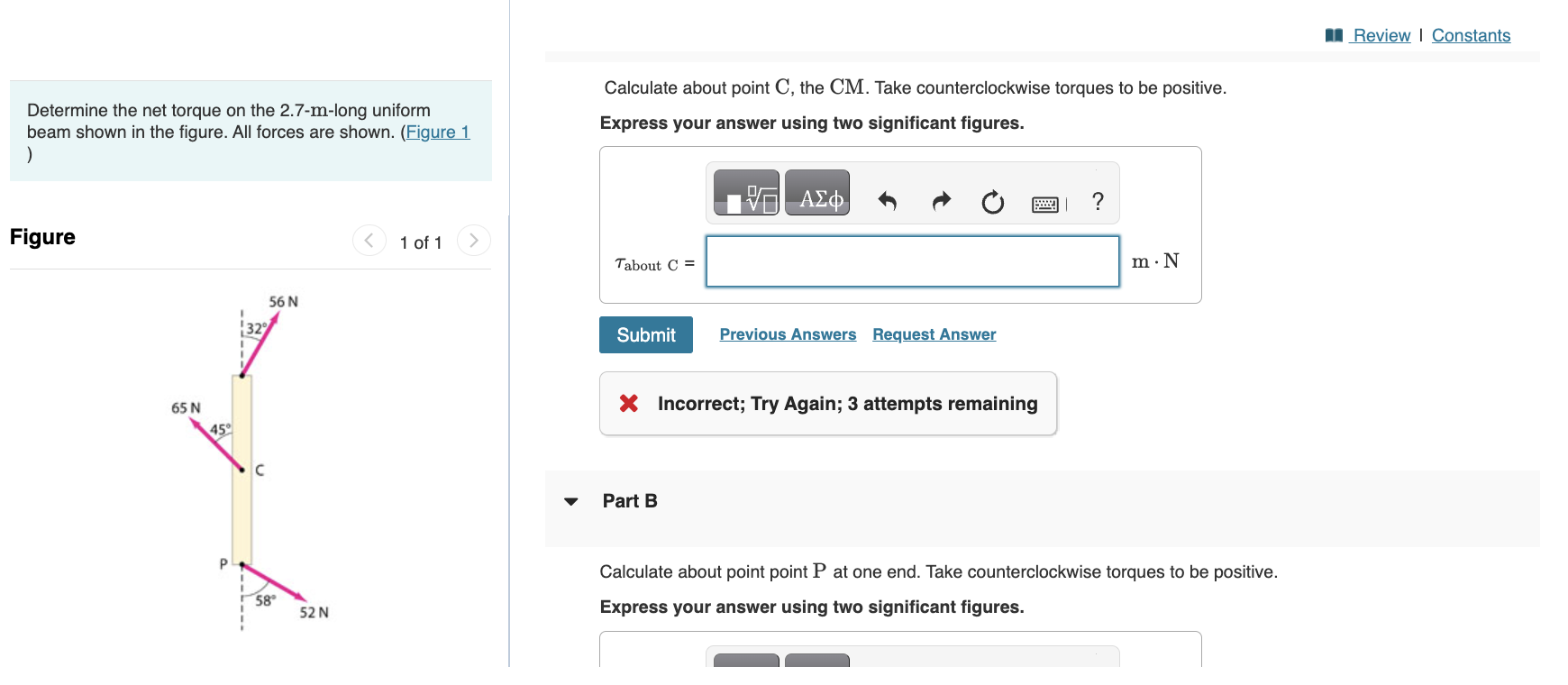Solved Determine the net torque on the 2.7-m-long uniform | Chegg.com