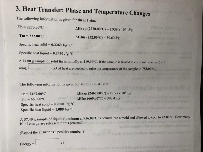 Solved 3. Heat Transfer: Phase and Temperature Changes The | Chegg.com