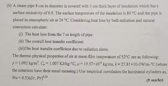 Solved (b) A steam pipe 8 cm in diameter is covered with 3 | Chegg.com