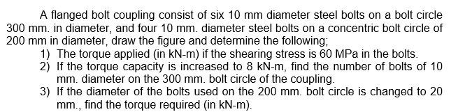 Solved A flanged bolt coupling consist of six 10 mm diameter | Chegg.com Solved A flanged bolt coupling consist of six 10 mm diameter | Chegg.com