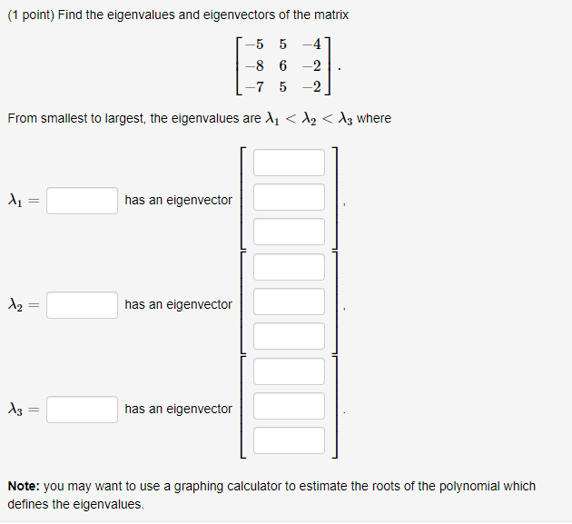 Solved (1 ﻿point) ﻿Find the eigenvalues and eigenvectors of | Chegg.com