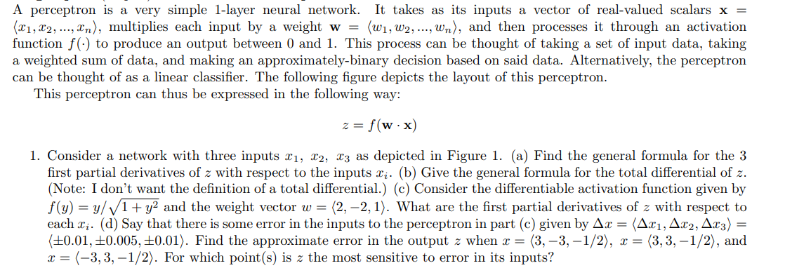Solved A perceptron is a very simple 1-layer neural network. | Chegg.com