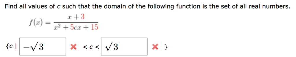 Solved Find all values of c such that the domain of the | Chegg.com
