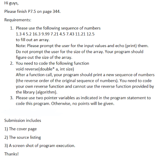 Solved P7.5 Write a function that reverses the values of an | Chegg.com